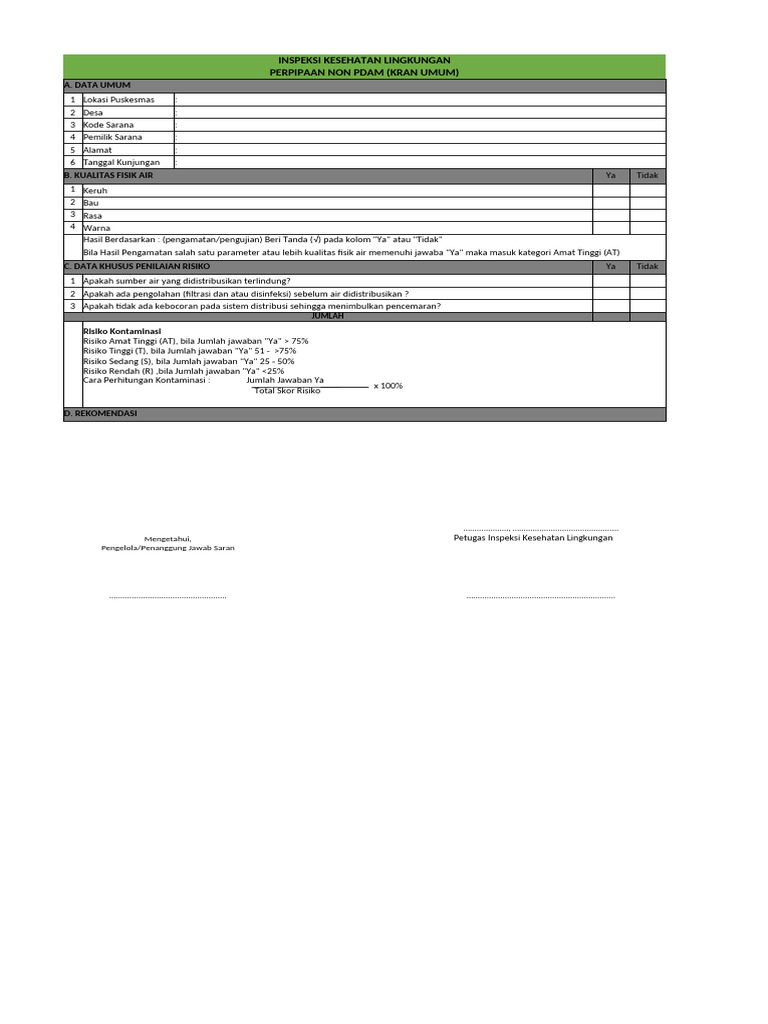 Kuisioner Inspeksi Air Minum Non PDAM Atau Komunal | PDF
