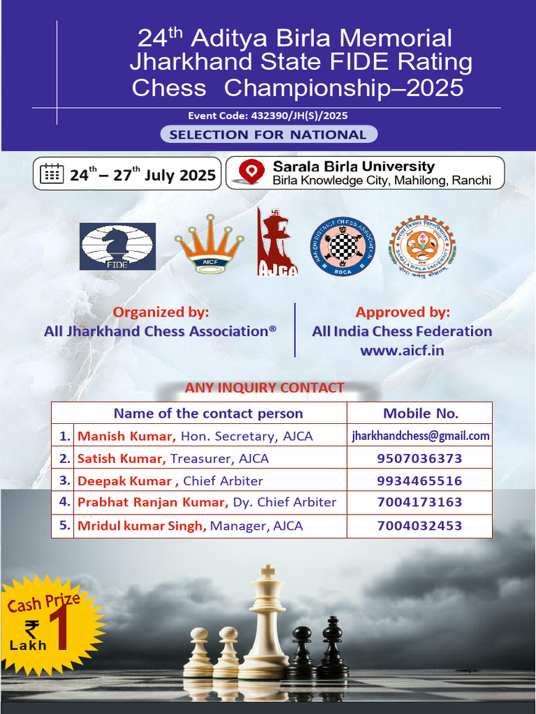 24th Jharkhand State FIDE Rating Chess Championship 2025 | PDF | Chess ...