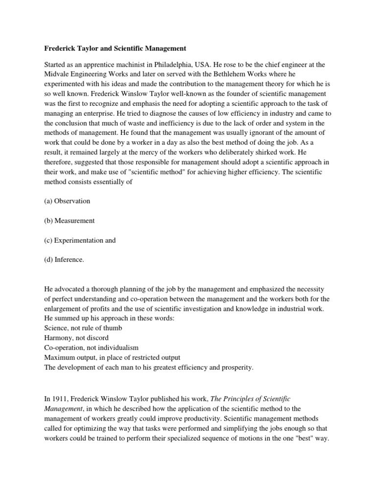Frederick Taylor and Scientific Management | PDF | Employment ...
