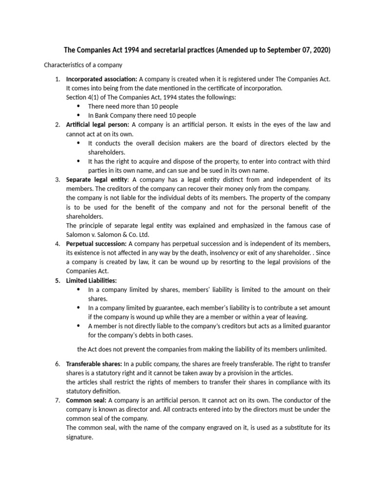 Companies Act 1994: Key Features Explained | PDF | Preferred Stock ...
