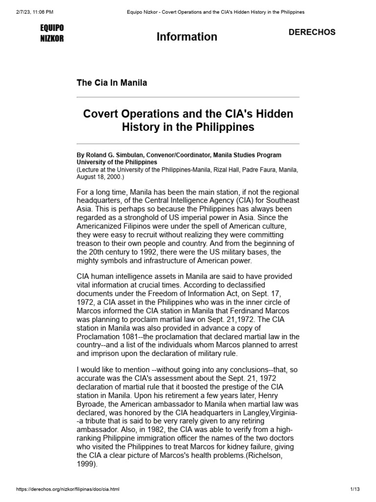 CIA Covert Operations in the Philippines | PDF | National Security ...