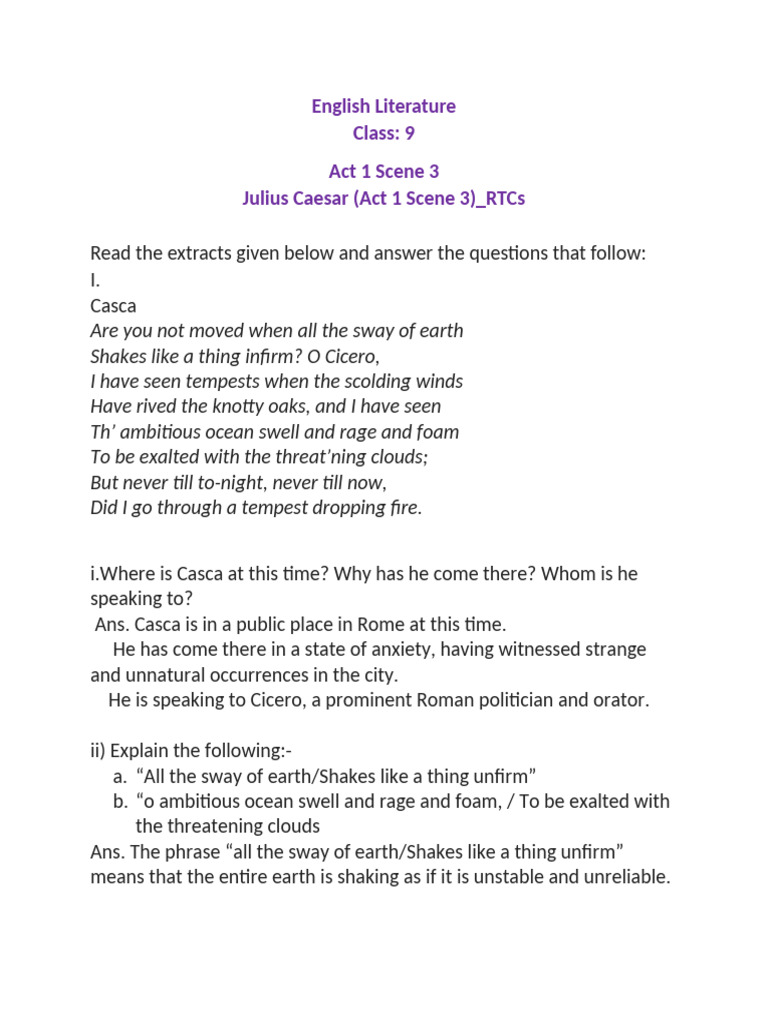 Julius Caesar - Act 1 Scene 3 - RTC | PDF | Julius Caesar | Cicero