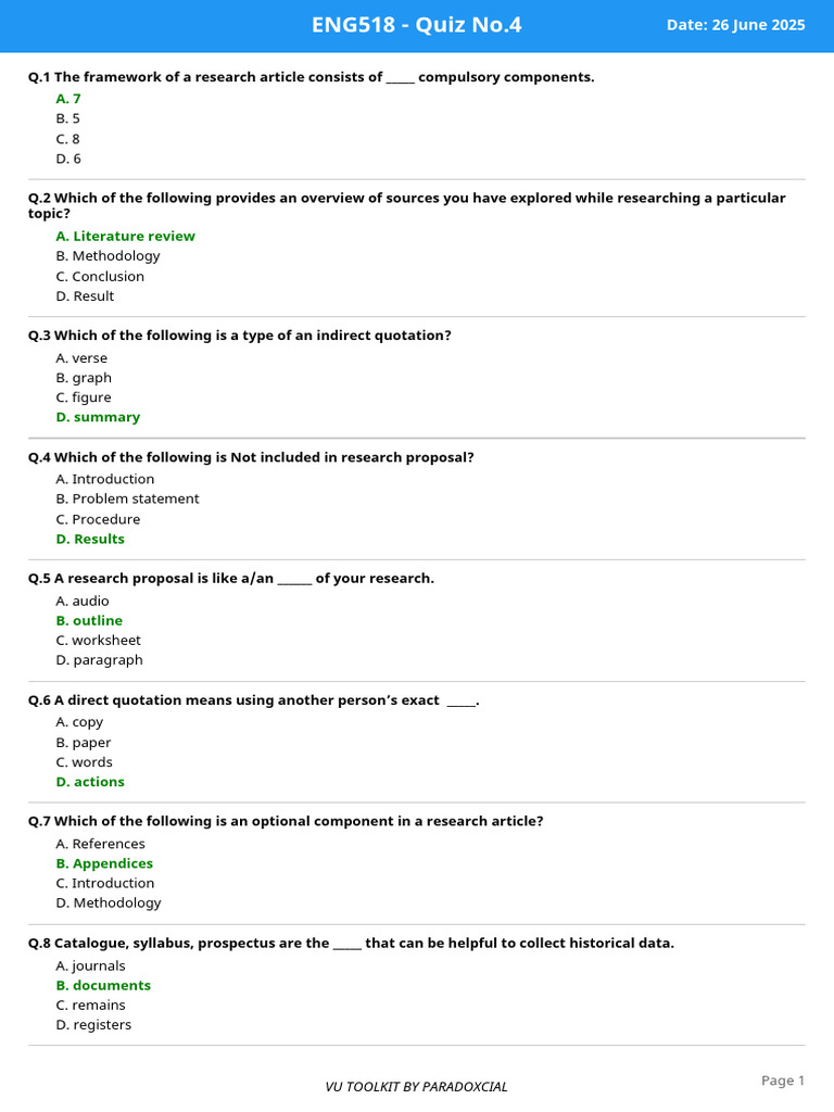 ENG518 Quiz 4 Overview | PDF