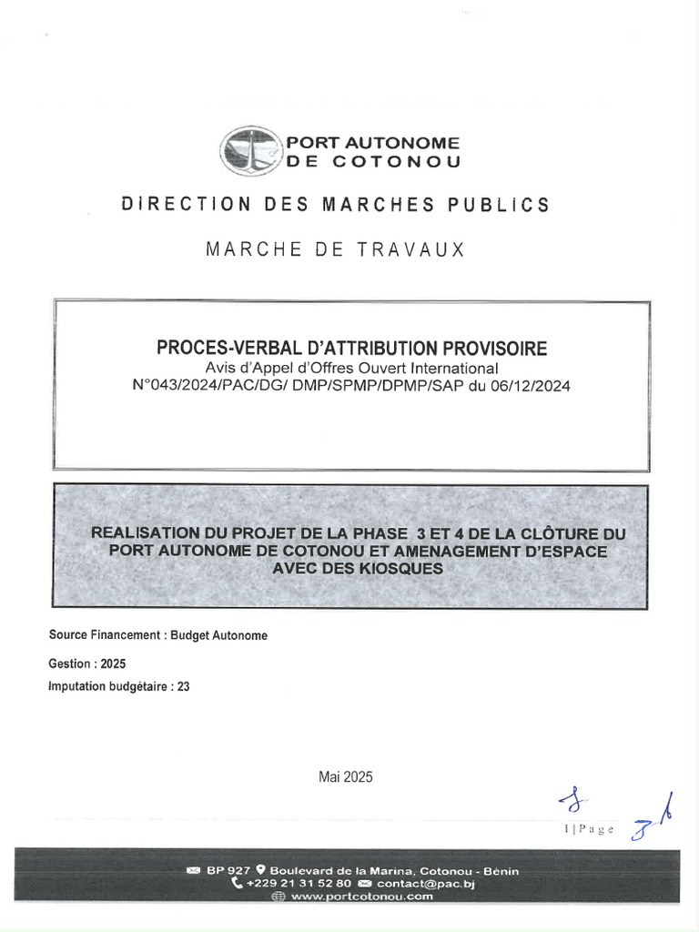 PV Attribution Provisoire DAOI CLOTURE PHASE-3 ET-4 | PDF