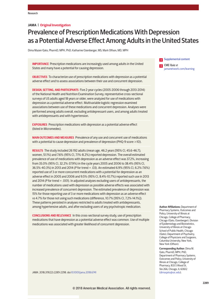 Prevalence of Prescription Medications With Depression As A Potential ...