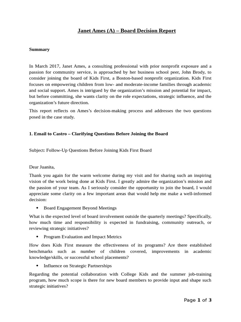 Janet Ames: Decision on Kids First Board | PDF | Program Evaluation ...