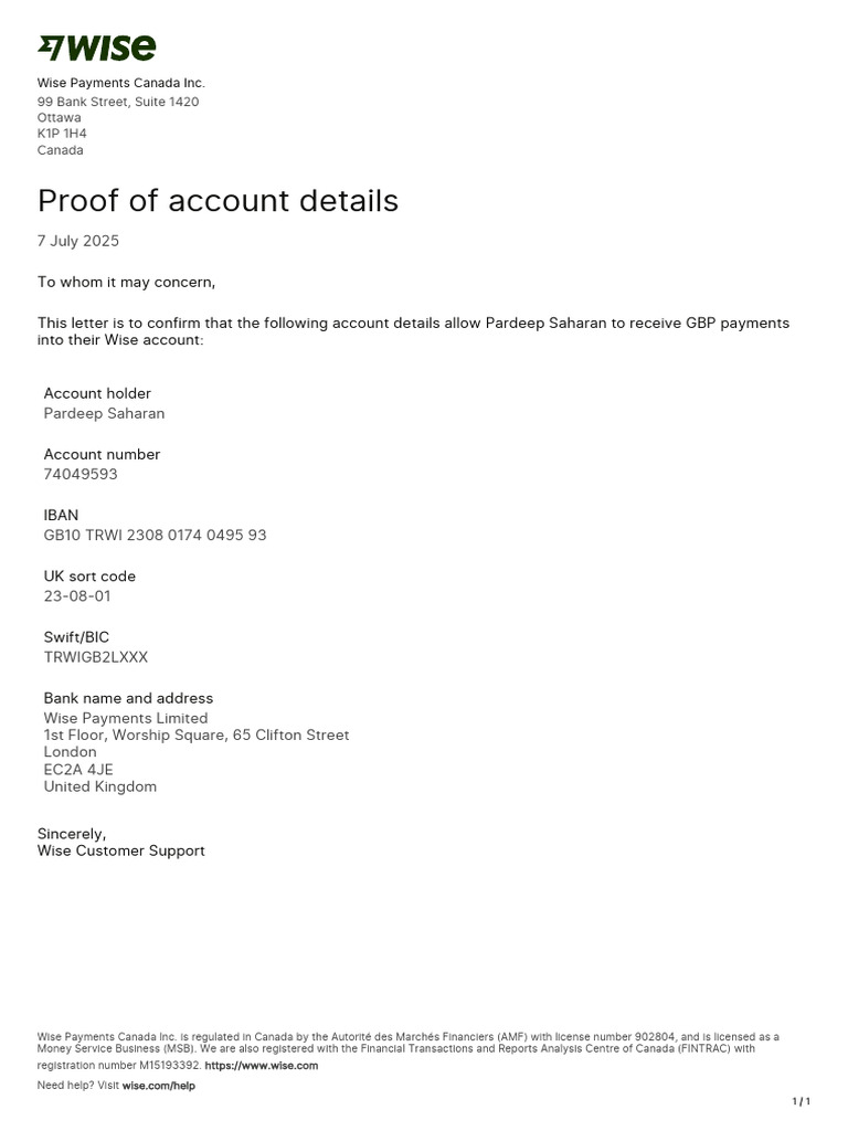 Account Details Proof Gbp-1 | PDF