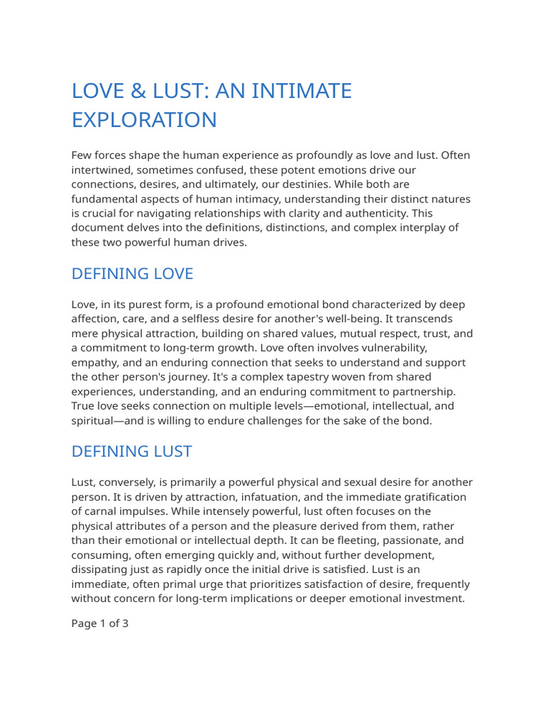 Love And Lust | PDF | Love | Intimate Relationships