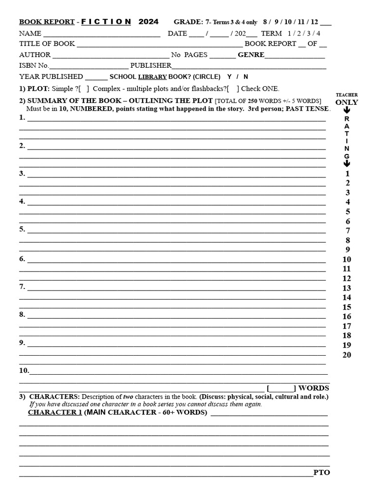 7th Grade Fiction Book Report Template | PDF | Books | Idiom