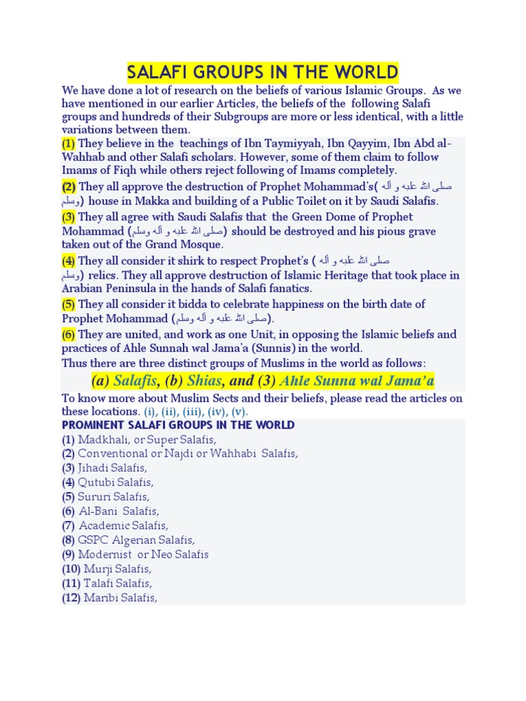 Understanding Global Salafi Groups | PDF | Salafi Movement | Muhammad