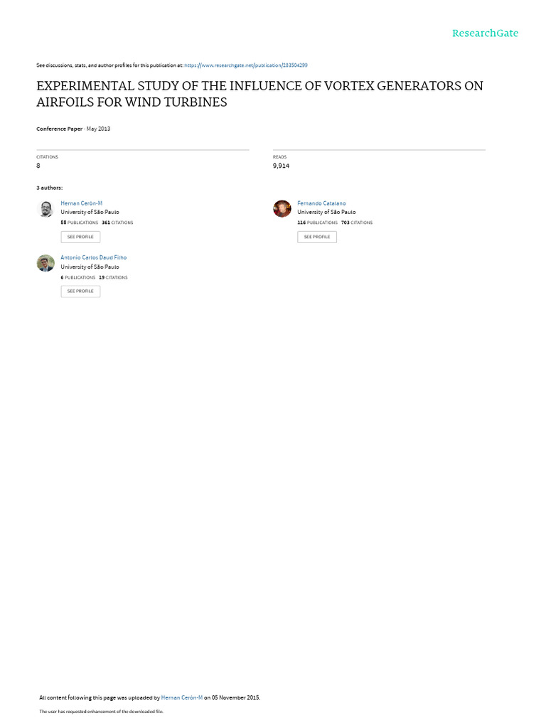 Vortex Generators Impact on Wind Turbine Airfoils | PDF | Airfoil ...