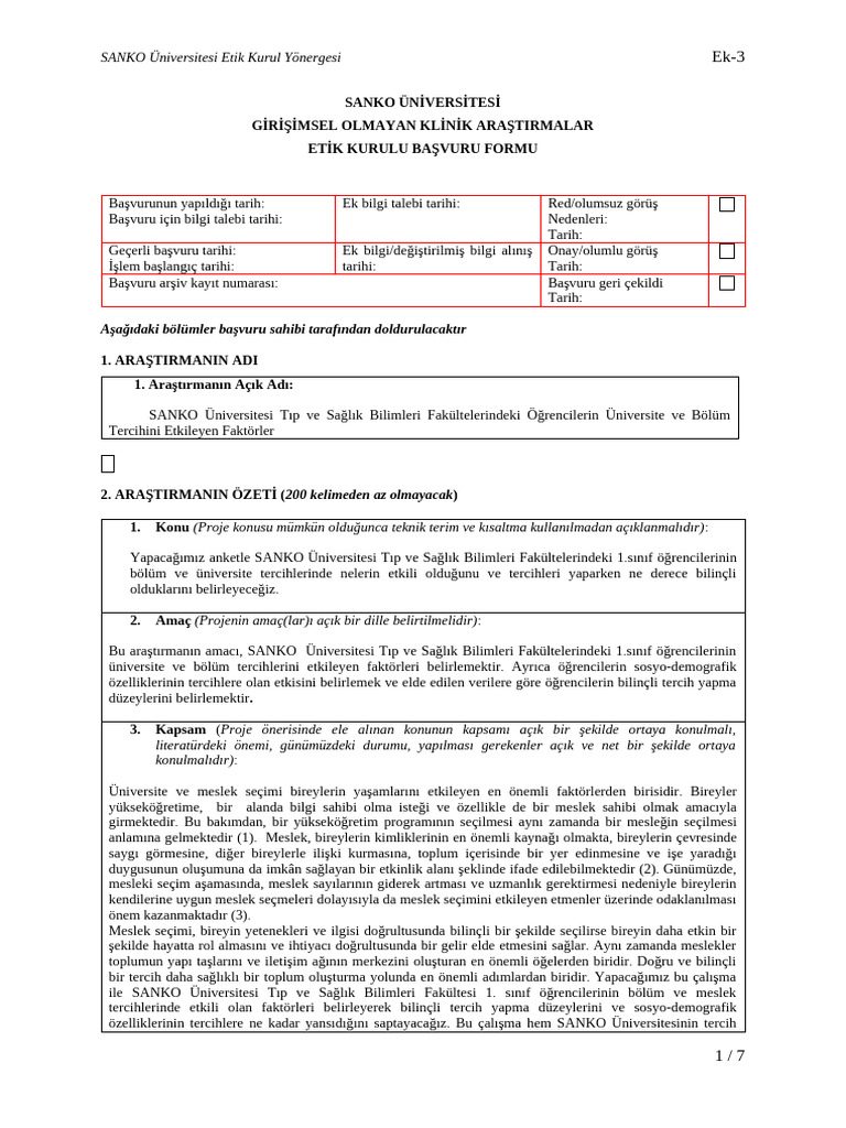 Eti̇k Kurul Başvuru Formu | PDF