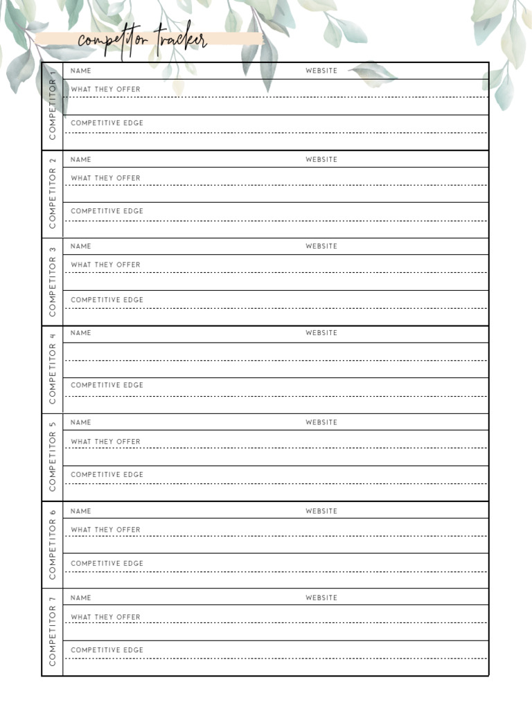 Competitor Tracker World of Printables Sfkijd | PDF