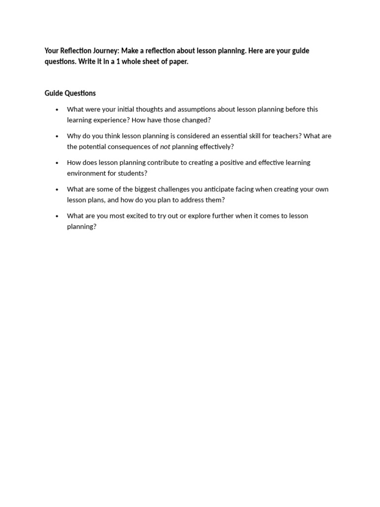 Reflection Journey On Lesson Planning | PDF