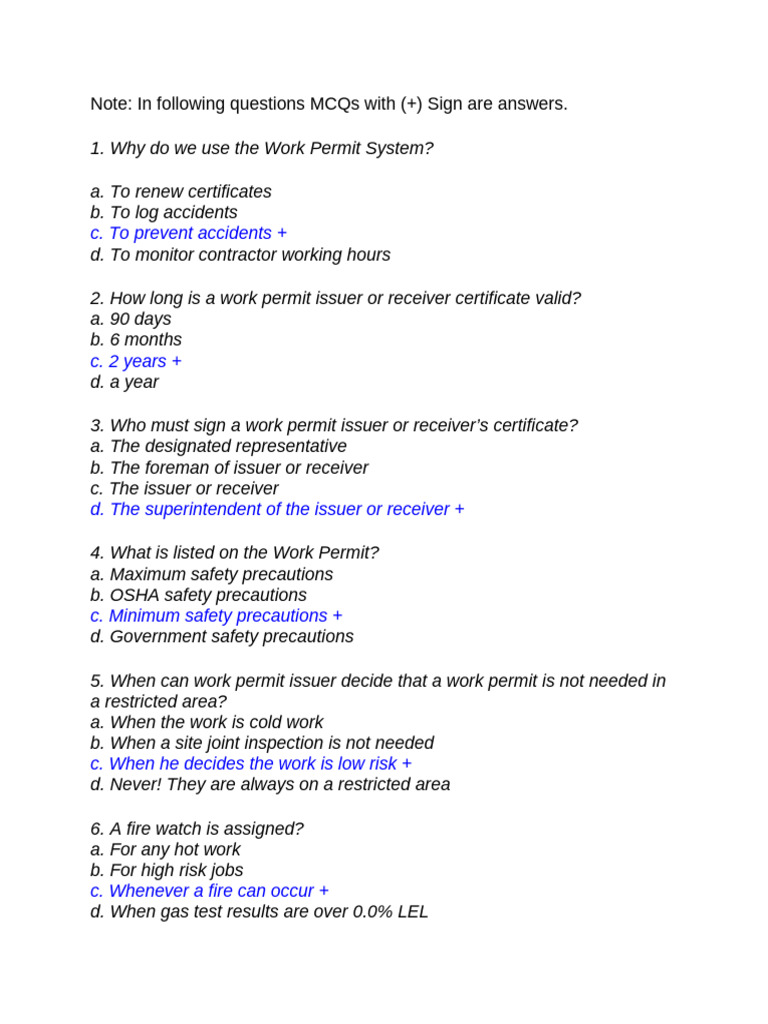 Permit Receiver Questions | PDF | Safety | Occupational Safety And Health