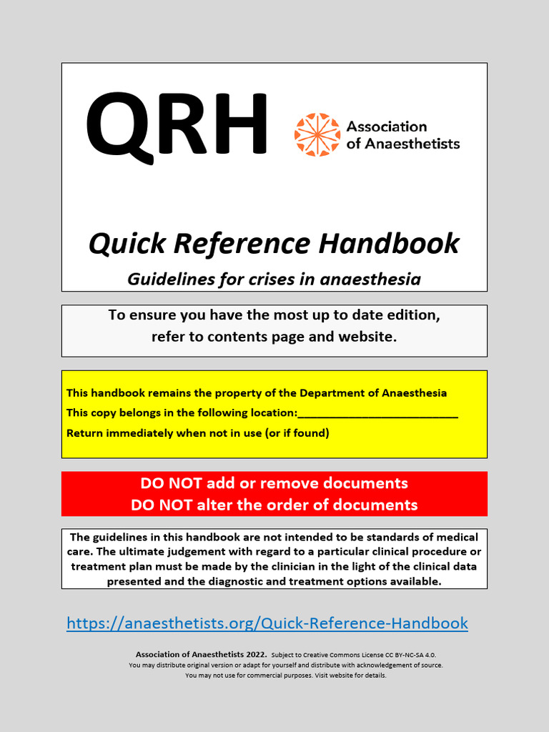 AAGBI Quick Reference Handbook for Anaesthesia | PDF | Anesthesia ...