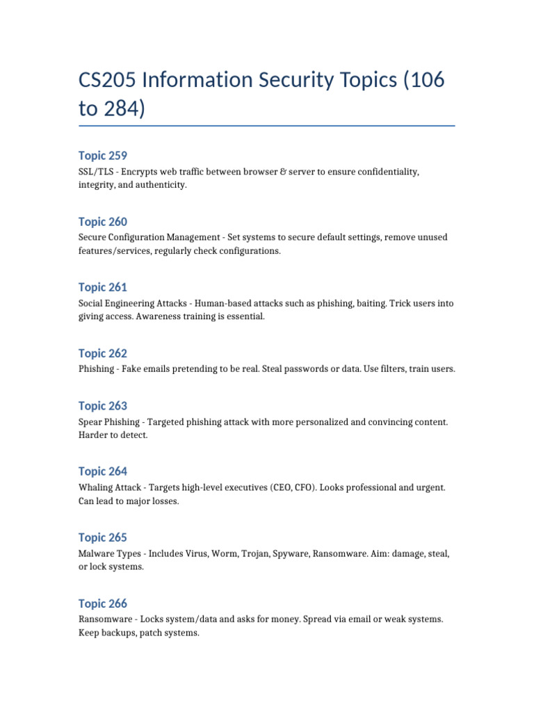 CS205 Topics 259 To 284 FULL | PDF | Security | Computer Security