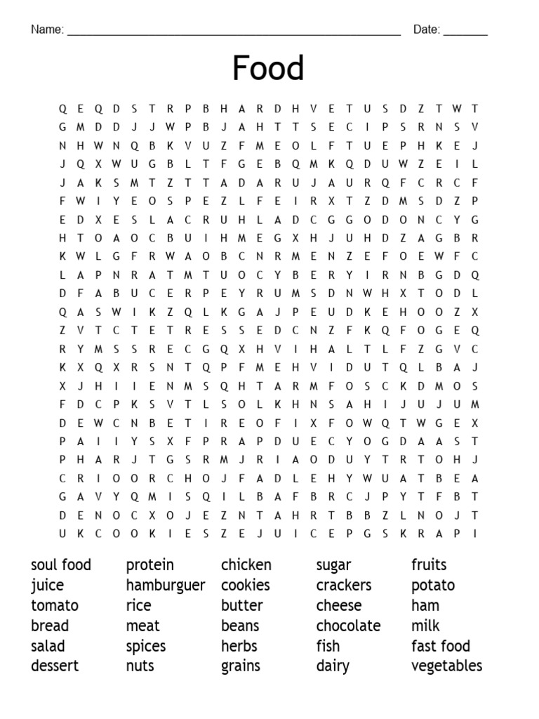 Food Wordsearch - Student Version | PDF | Foods | Cooking