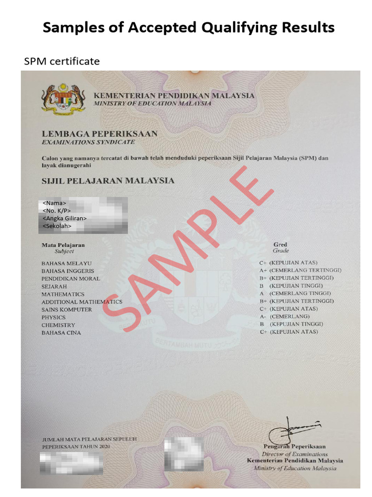 Sample of Results - SPM Certifcate | PDF