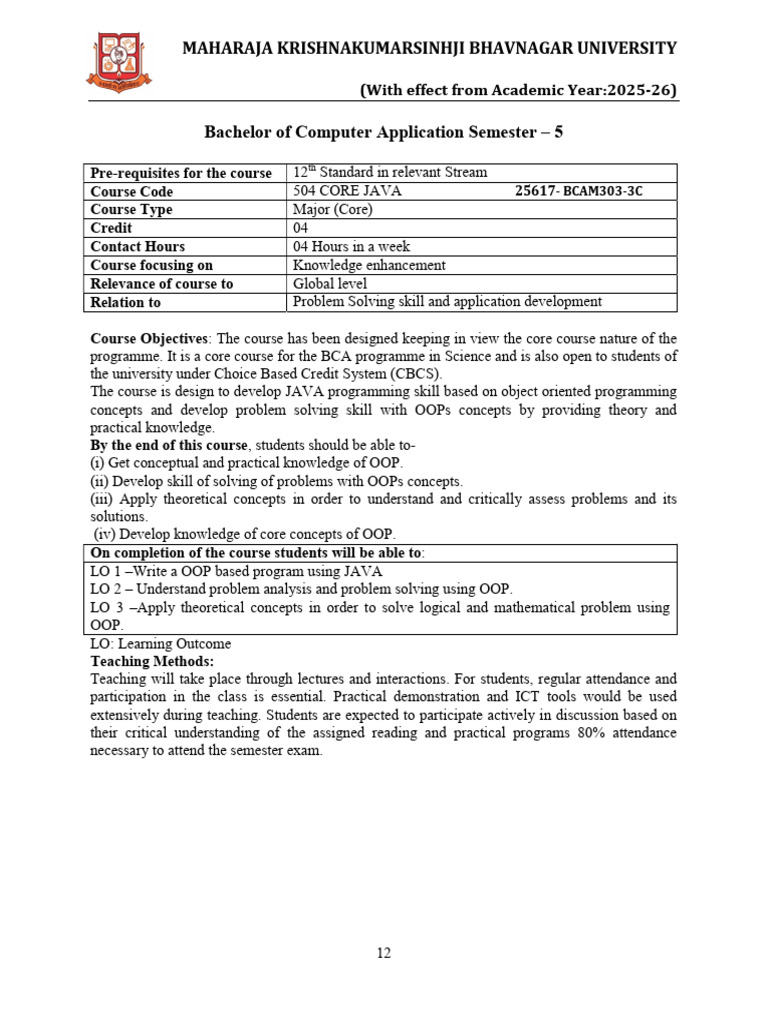 BCA Sem-5 Major13 - 26517 - Core Java 2025-26 | PDF | Method (Computer Programming ...