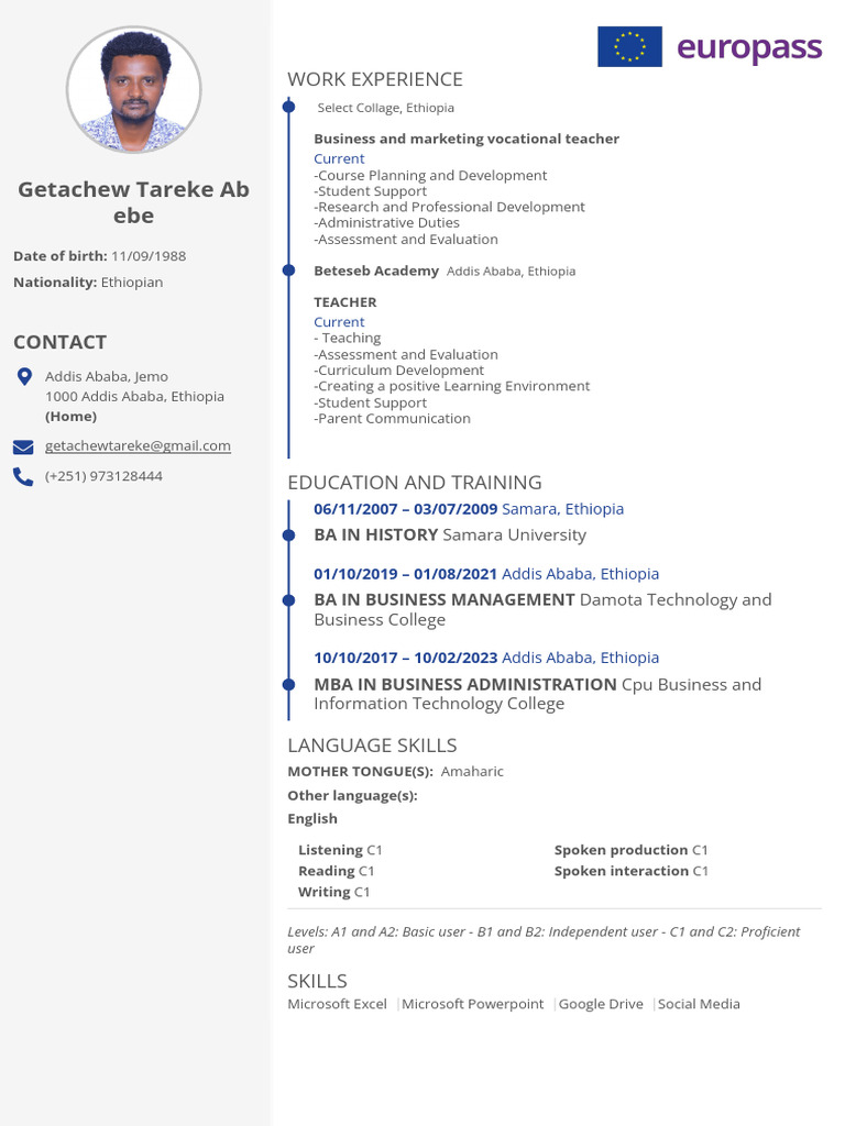 Getachew Europass CV 2025 Edited | PDF | Learning | Linguistics
