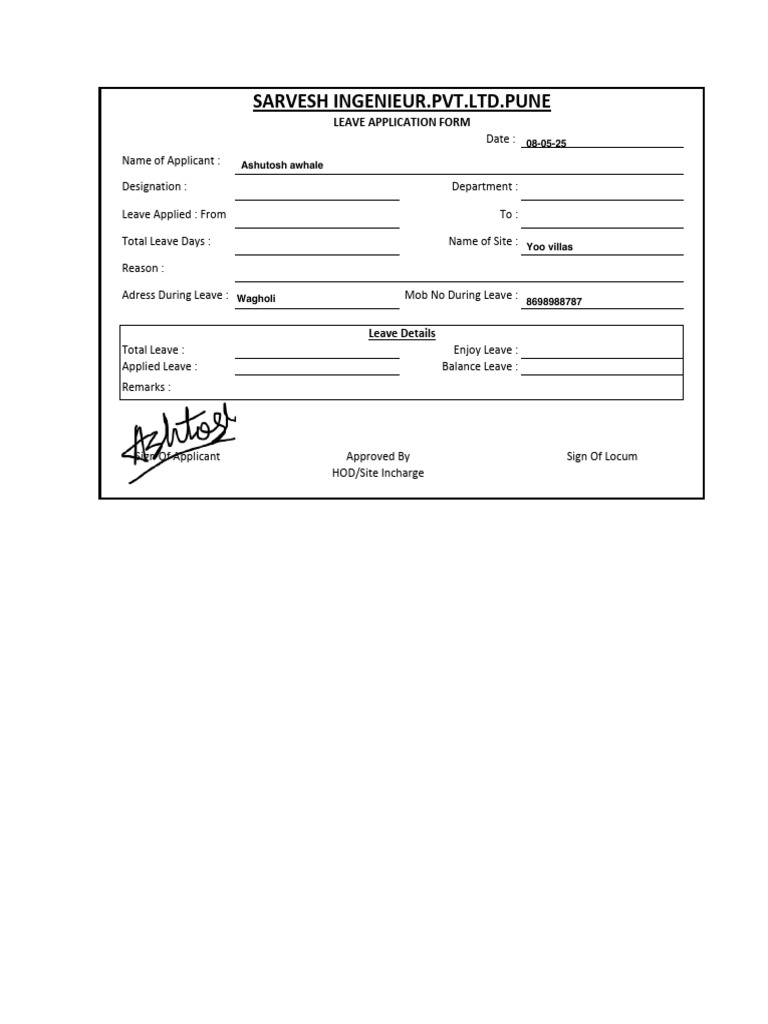 Leave Application Form Template | PDF