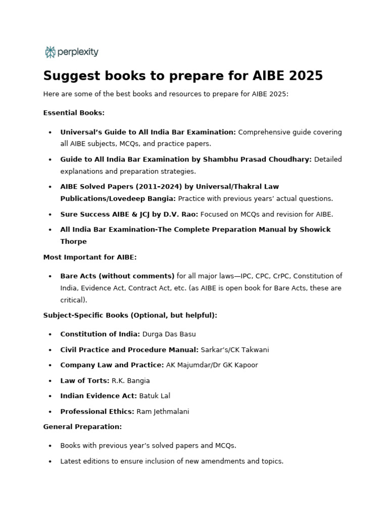 Best Books for AIBE 2025 Preparation | PDF