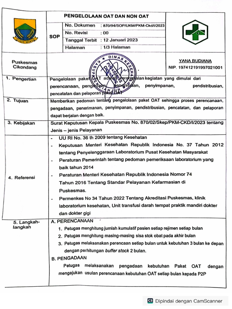 SOP Pengelolaan OAT Dan Non OAT | PDF