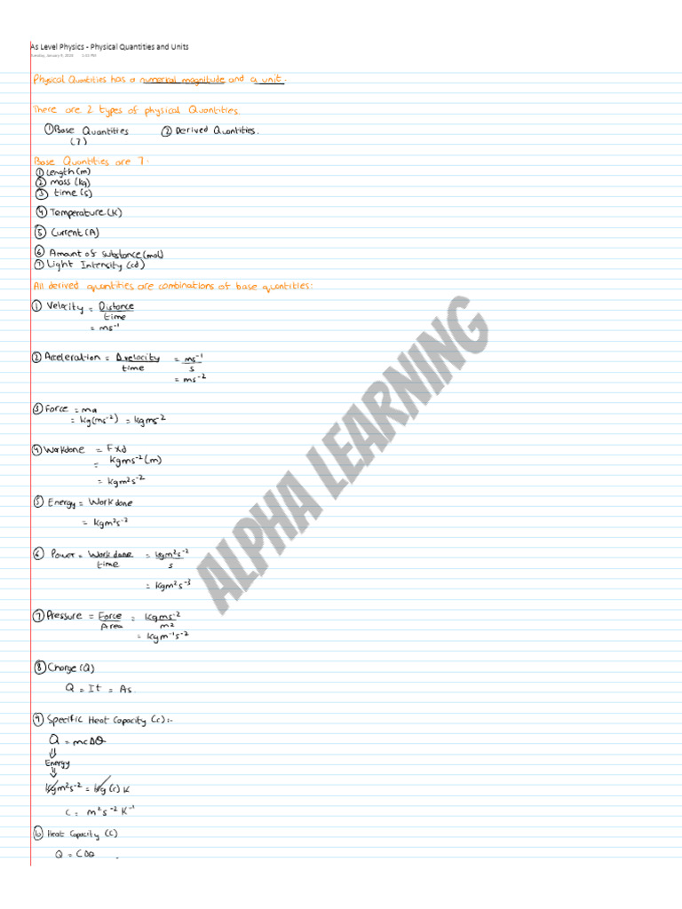As Level Physics - Physical Quantities and Units_watermark | PDF