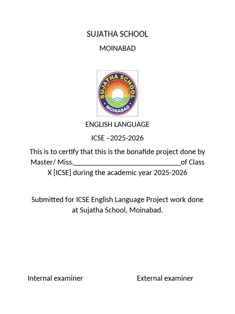 English Language ICSE Project Certificate | PDF