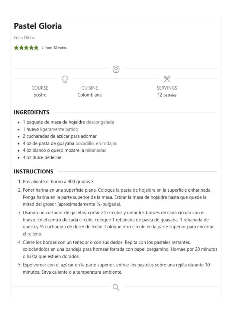 Receta de Pastel Gloria Colombiano | PDF