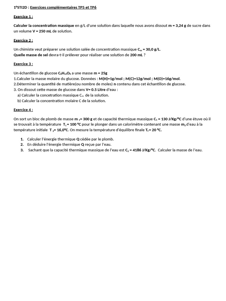 Exercices Révision 1°STI2D | PDF