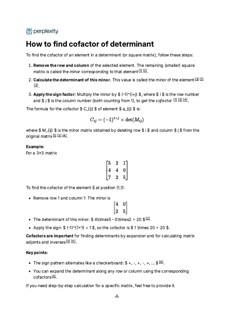 How To Find Cofactor of Determinant | PDF