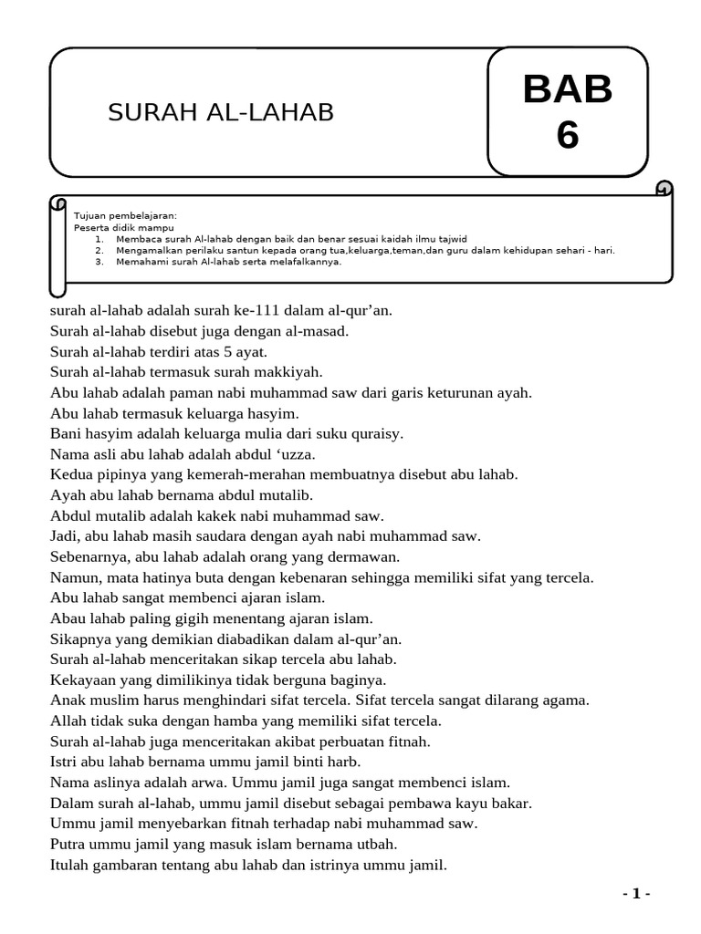 Akhlak Tercela dalam Surah Al-Lahab | PDF