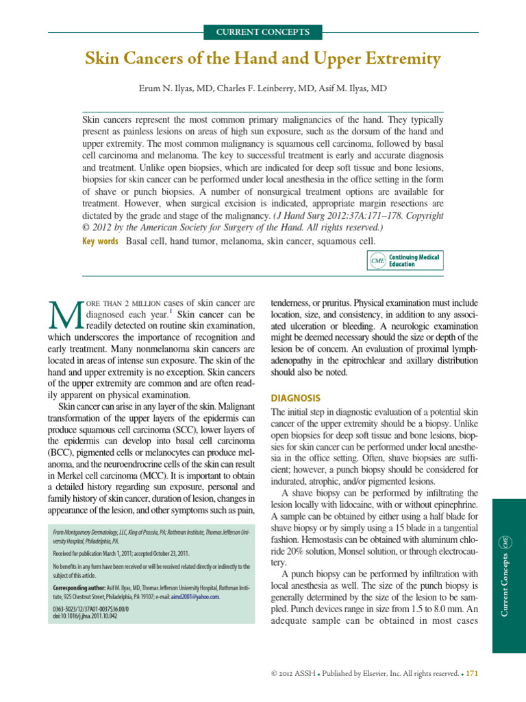Skin Cancers of The Hand and Upper Extremity | PDF | Melanoma | Skin Cancer