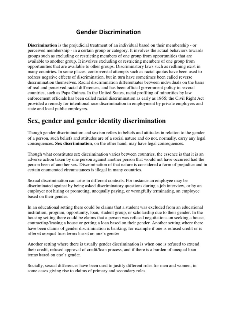 Gender Discrimination Discrimination Gender Role