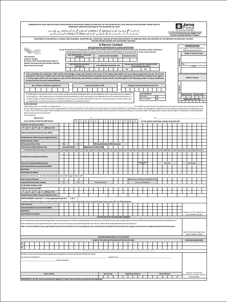K-Electric Sukuk Subscription Application | PDF | Securities (Finance ...