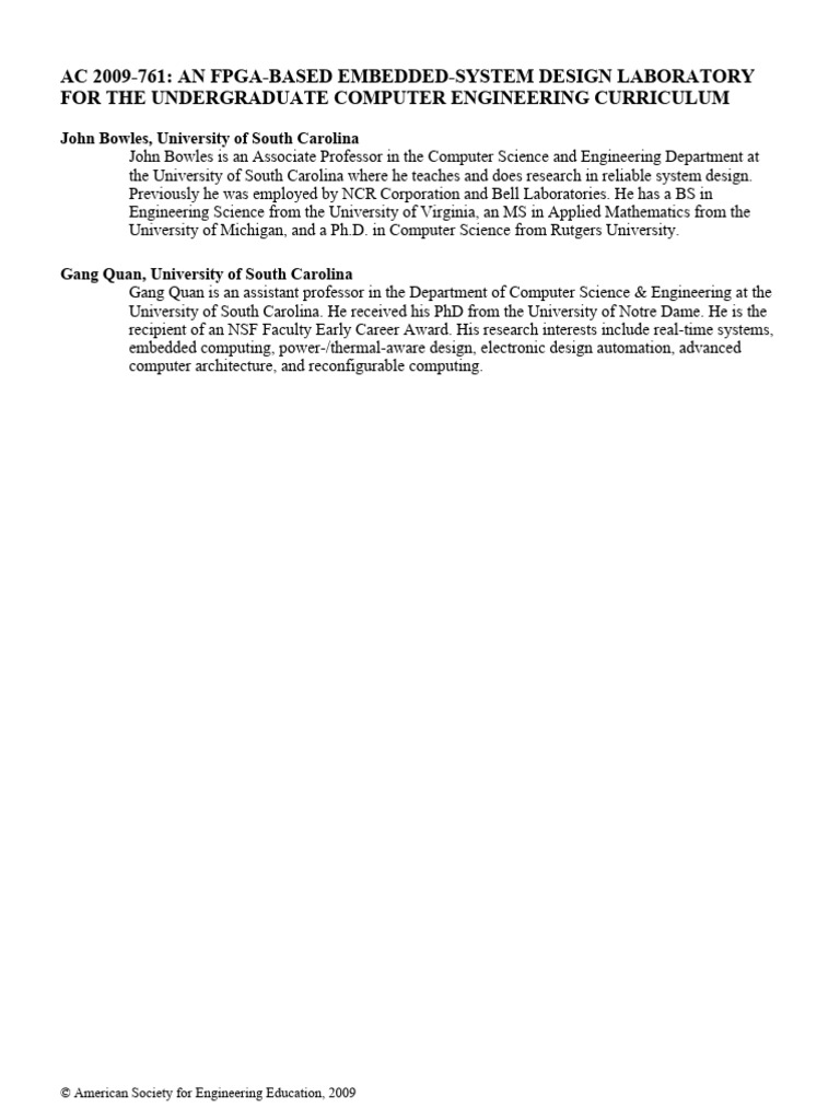 An Fpga Based Embedded System Design Laboratory For The Undergraduate Computer Engineering ...