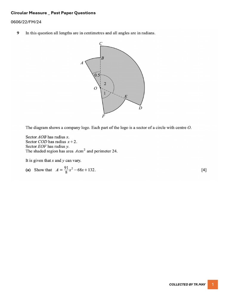 Circular Measure_Past Paper Questions | PDF