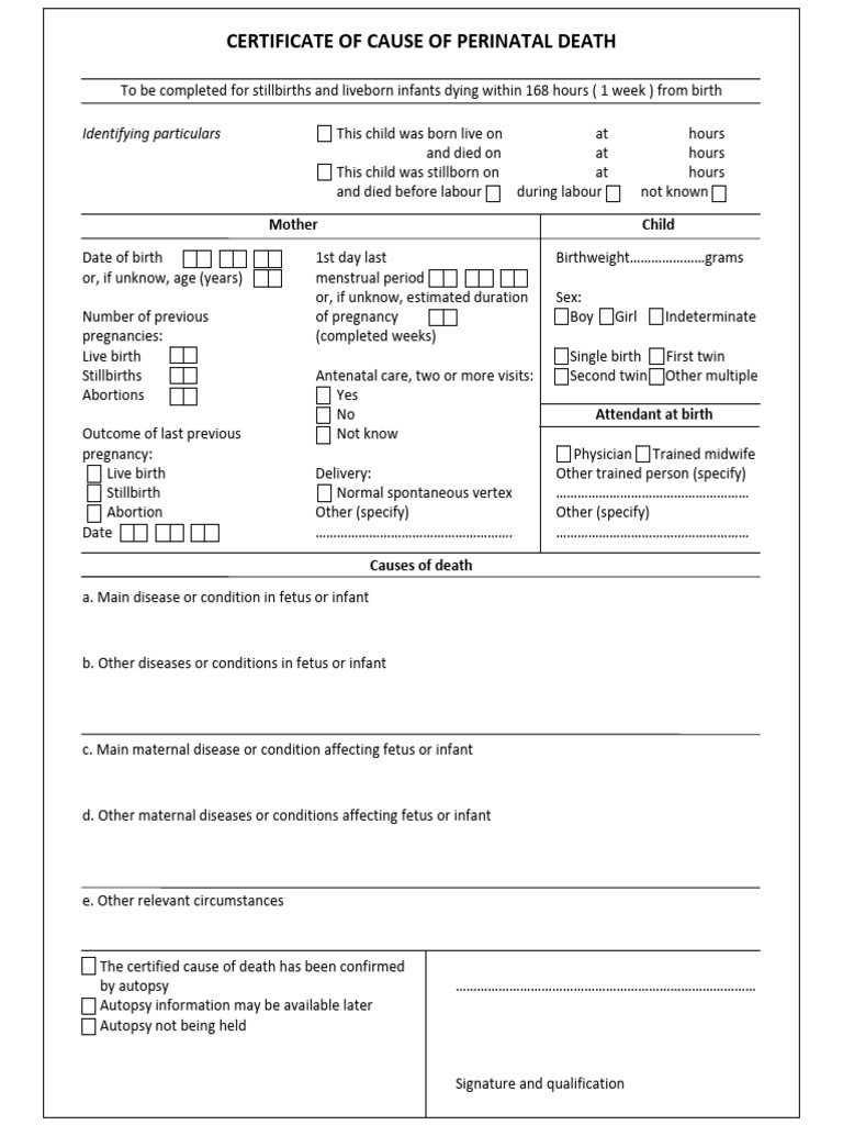 Form - Certificate of Case of Perinatal Death | PDF | Childbirth ...