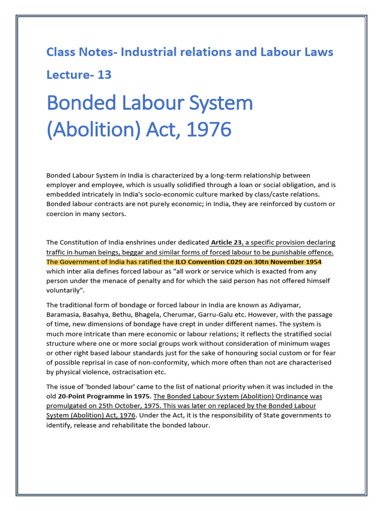 Bonded Labour System Abolition Act 1976 | PDF | Bail | Magistrate