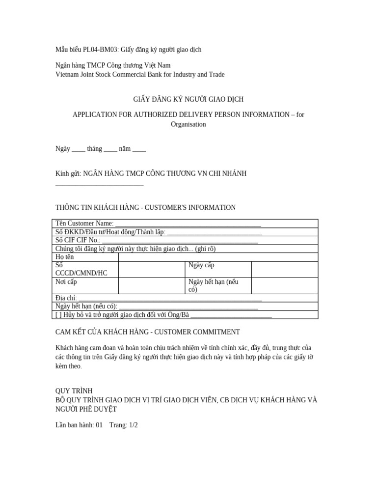 Giay Dang Ky Nguoi Giao Dich PL04-BM03 Final | PDF