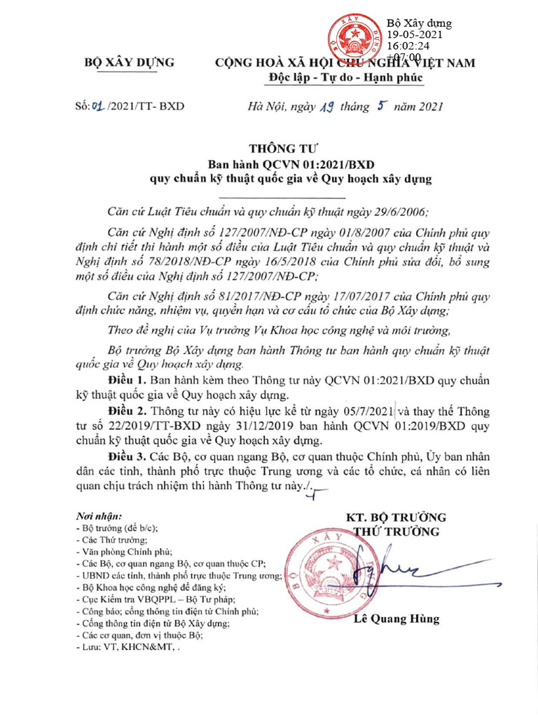 Qcvn 01-2021-Bxd-qcktqg Ve Quy Hoach Xay Dung | PDF