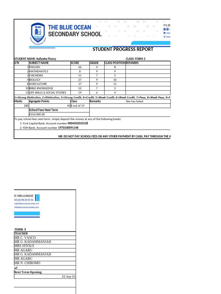 Kaliyeka Floncy's Progress Report | PDF