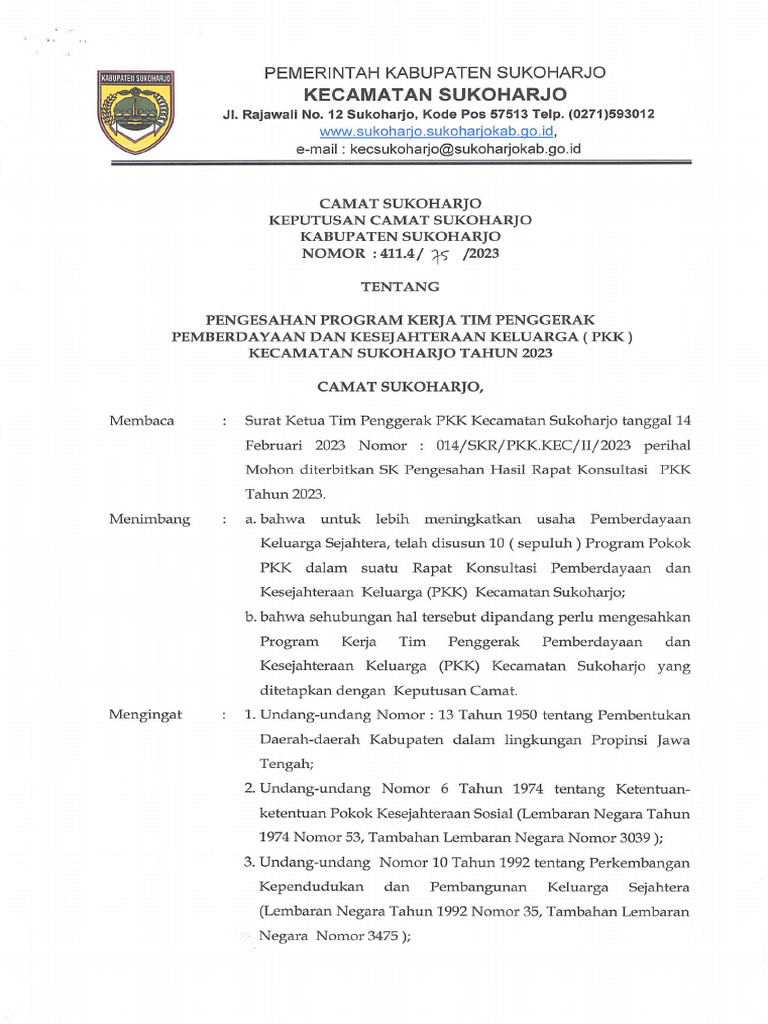 SK Pengesahan Proker Tahun 2023 | PDF
