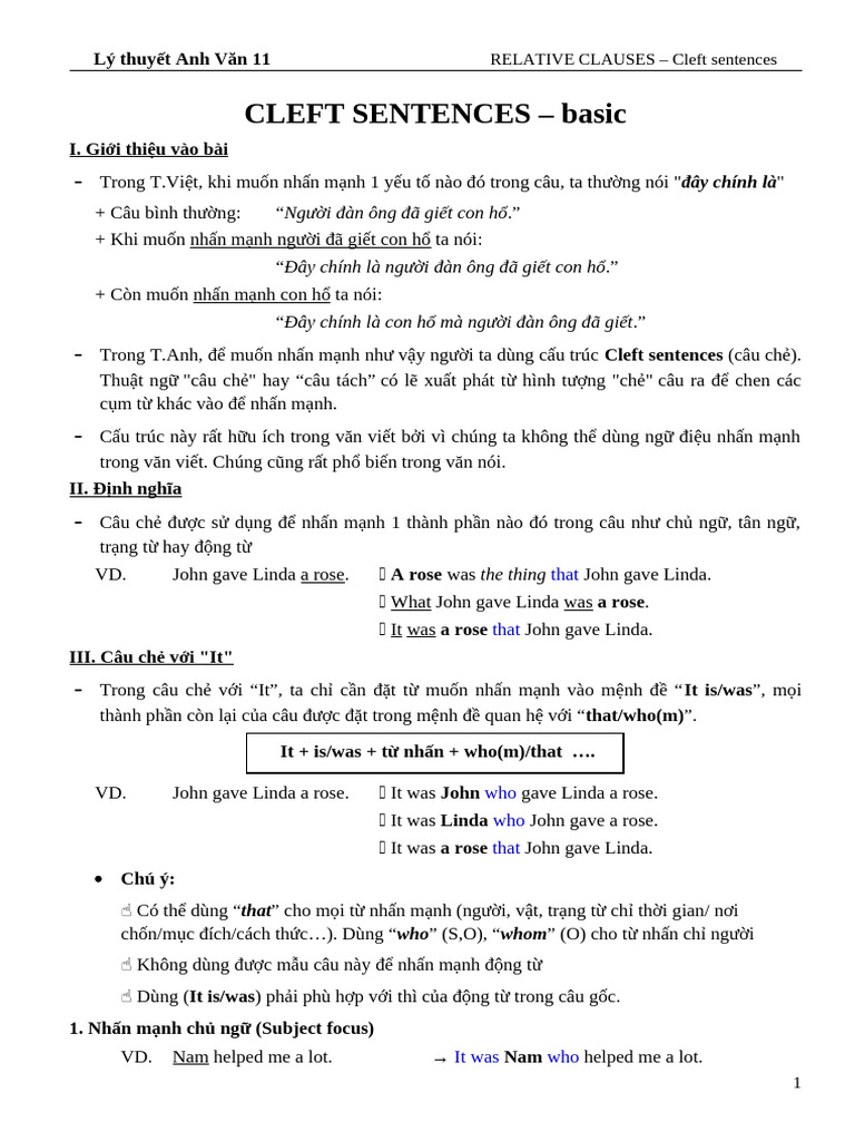 Understanding Cleft Sentences in English | PDF
