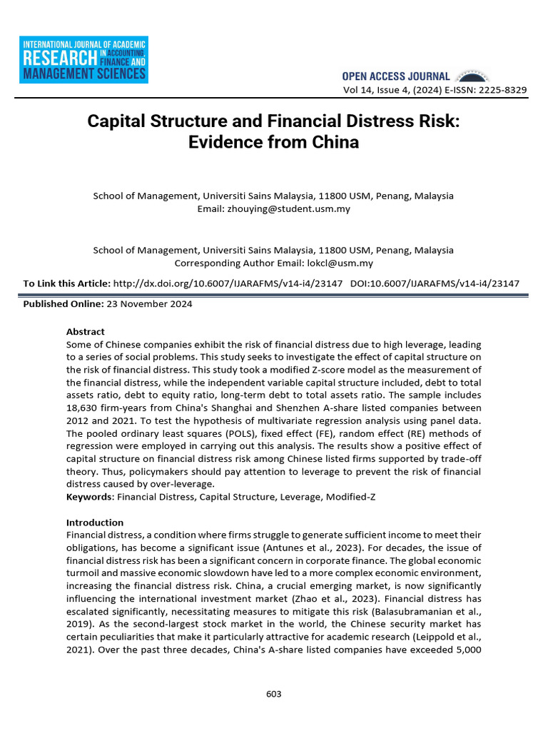 Capital Structure and Financial Distress Risk Evid | PDF | Capital ...