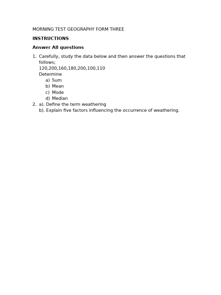 Morning Test Geography Form Three | PDF