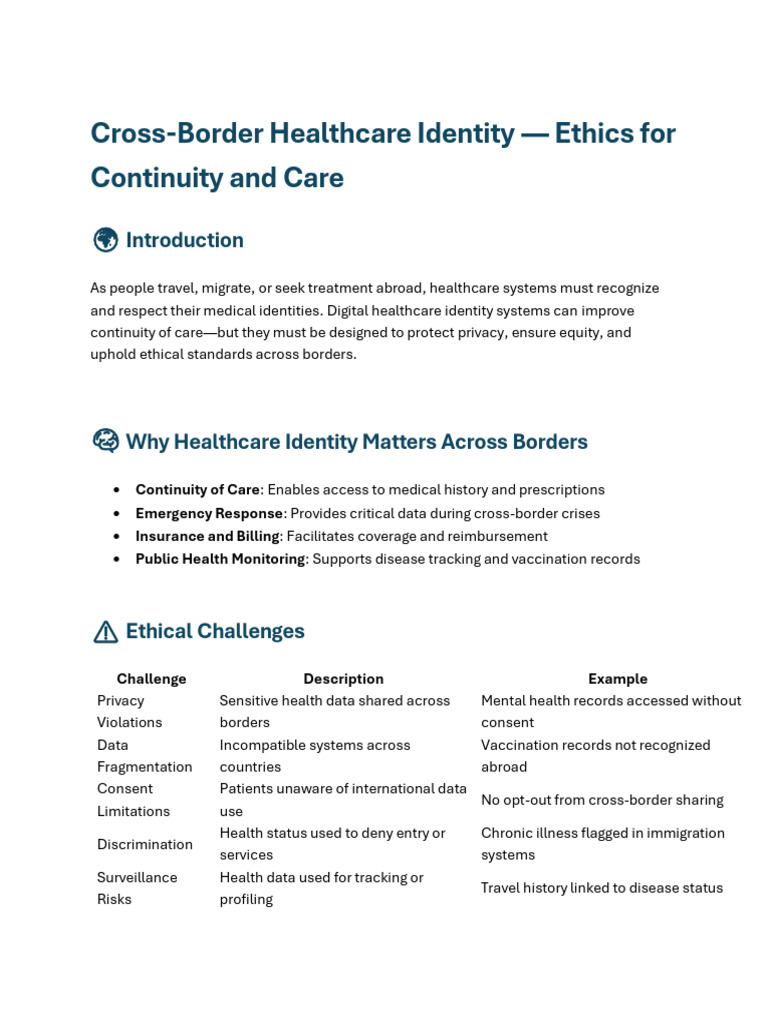 Cross-Border Healthcare Identity - Ethics For Continuity and Care | PDF | Health Care | Privacy