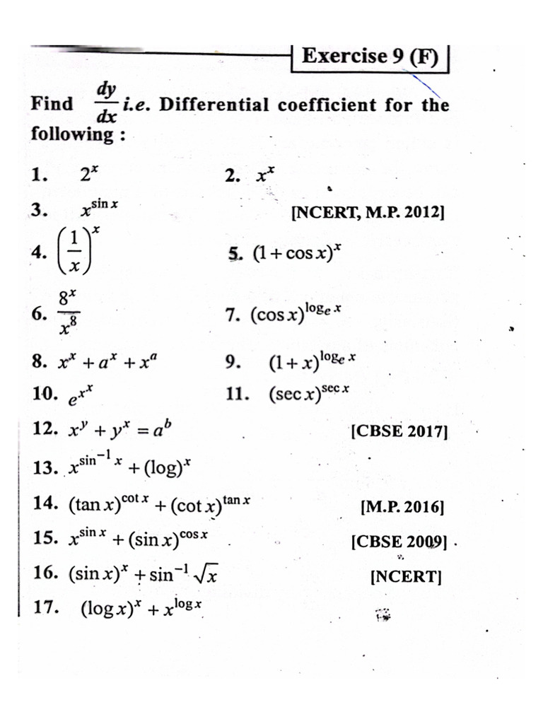 Logarithmic Differentiation Practice Sheet Pdf